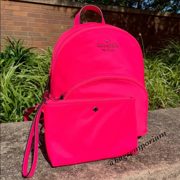 kate spade | Bags | Kate Spade Neon Pink Nylon Md Backpack Wallet Set ...